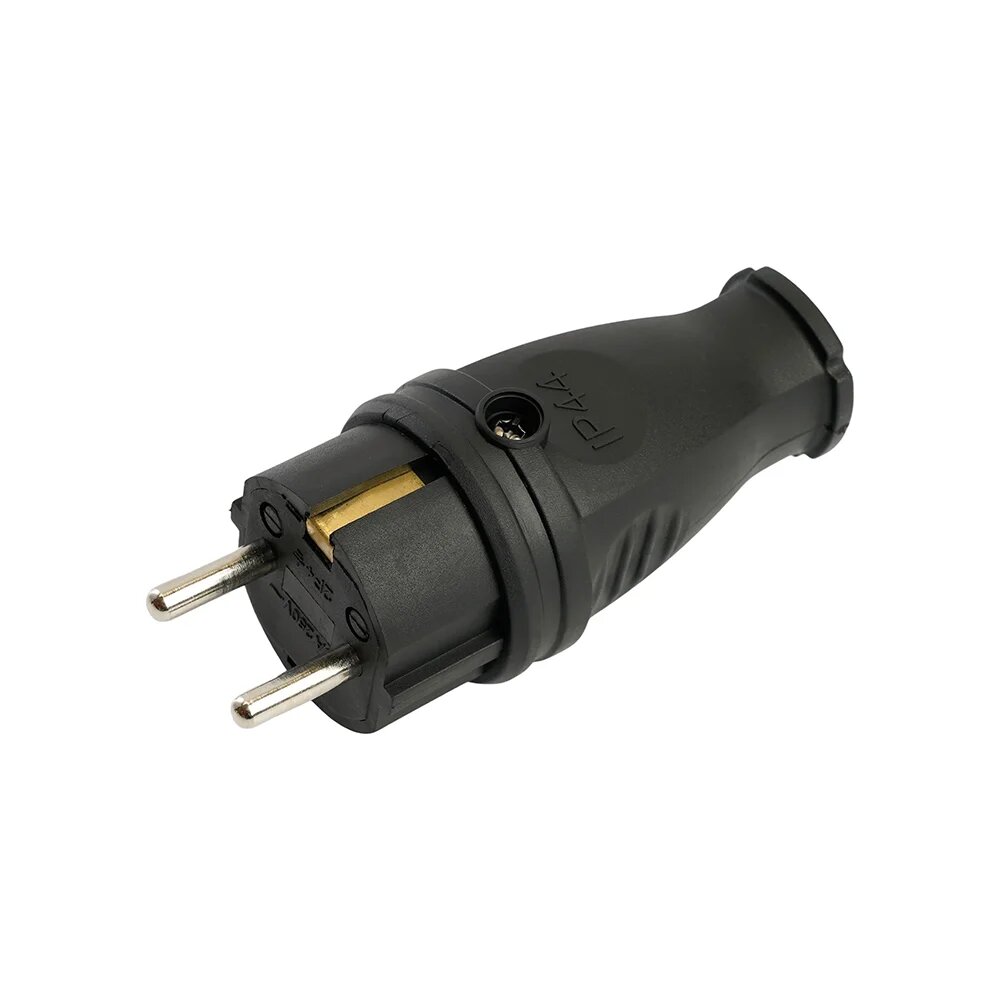 Прямая вилка STEKKER с заземляющим контактом, каучук 250В 16A IP44 черная RPG16-21-441 В 16-001 32748