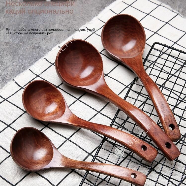 Деревянный половник для кухни с длинной ручкой, экологичная разливная ложка для супа, блинов и соусов, удобная поварешка из натурального дерева