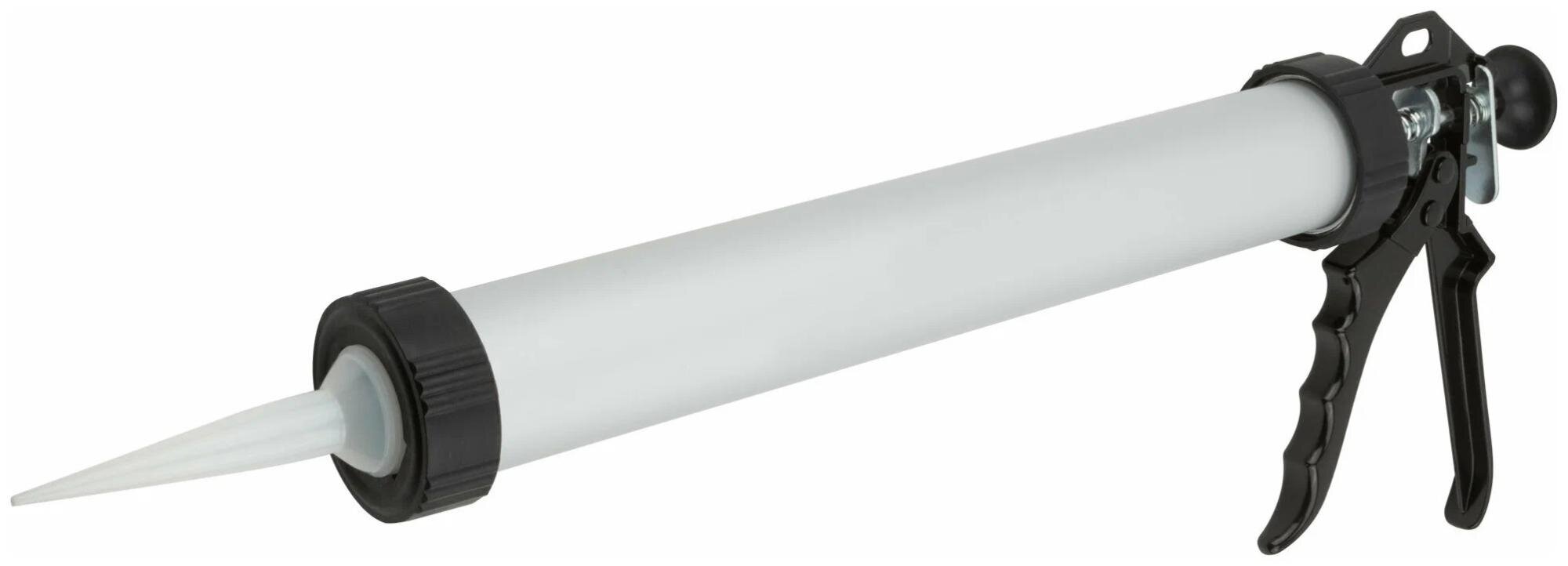 Пистолет для герметика 888 закрытый, в металлическом корпусе, серый, 600мл, длина 650мм / инструменты для ремонта и строительства