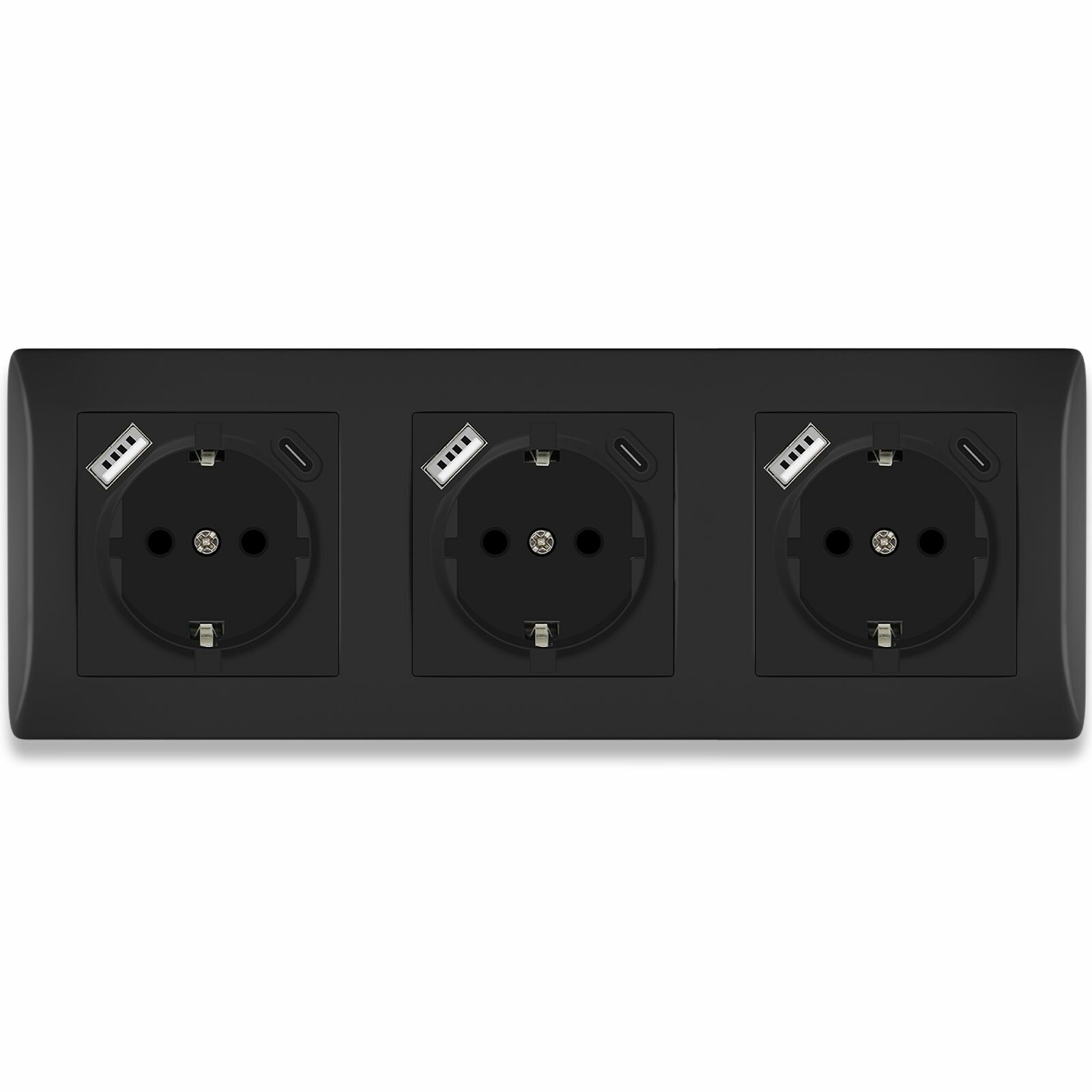 Розетка Черная Bseed с USB и type-C, 3 пост, скрытый монтаж P80 16А 250В рамка PC