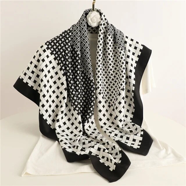 Квадратный роскошный брендовый женский шарф 90*90 см, дизайнерский хиджаб с шелковым принтом, женский шейный платок, шарфы, повязка на голову, бандана