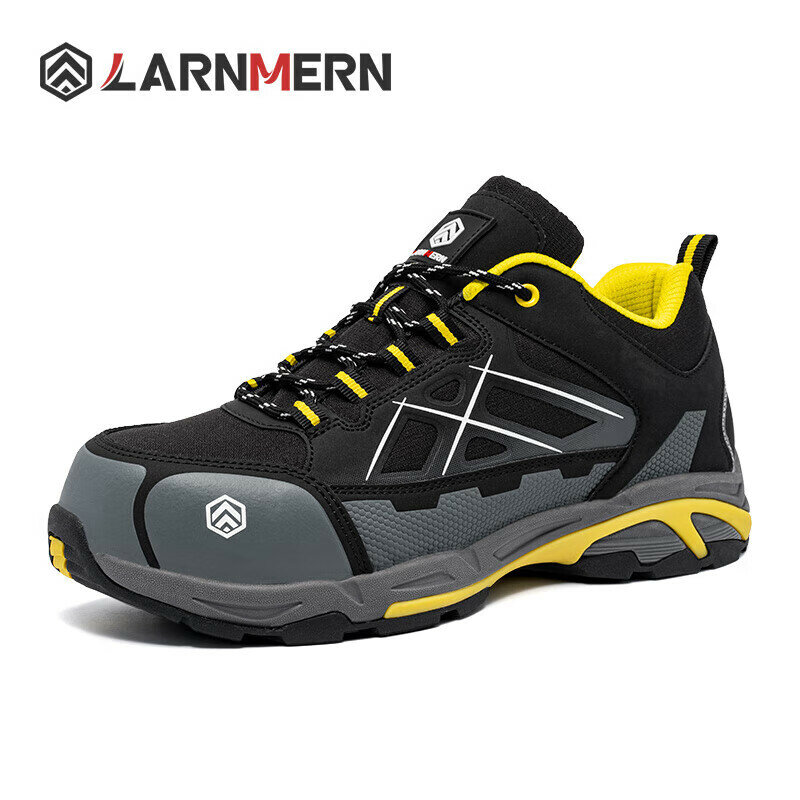LARNMERN Men's Steel Toe Safety Shoes Anti-Static Breathable Puncture-Proof Work Shoes Black Grey (Low Cut) Size 42