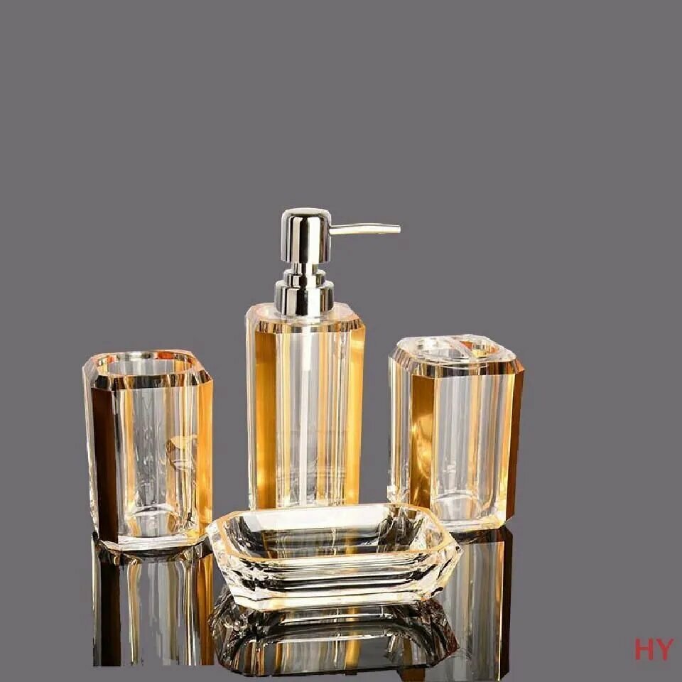 Набор для ванной "IKEA", акрил, настольный, золотистый цвет, 4 предмета