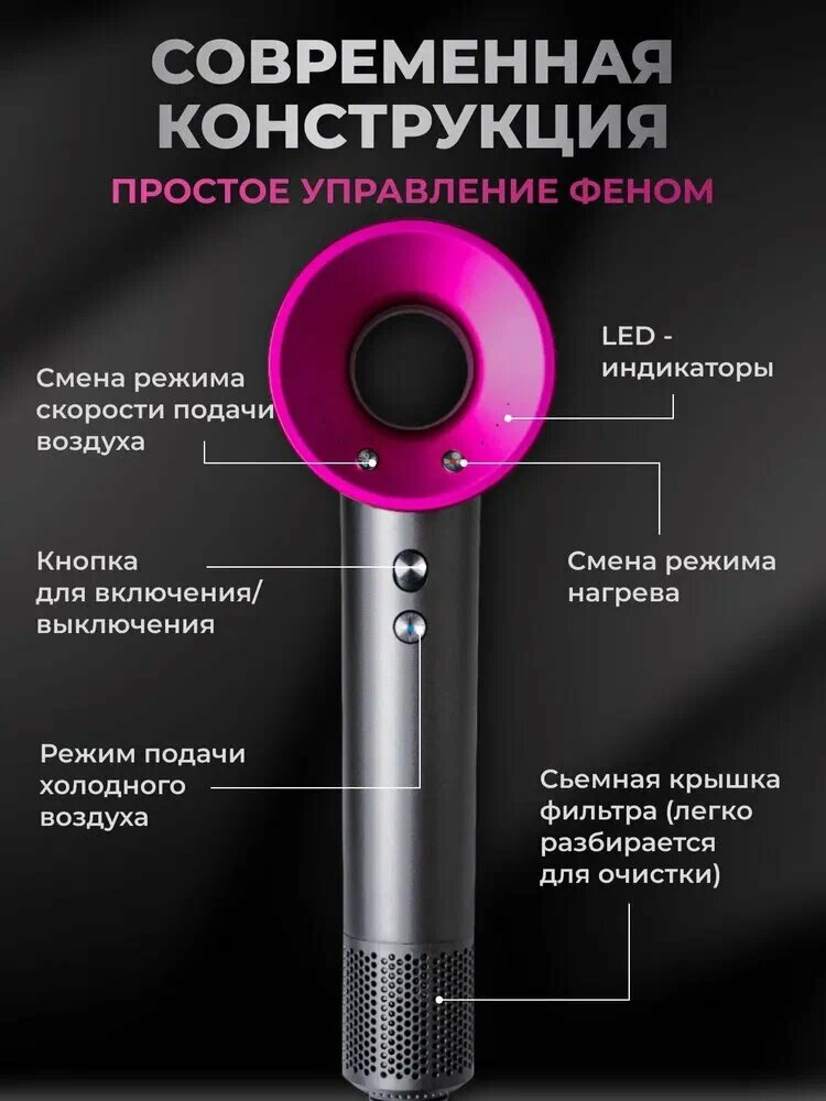 Фен профессиональный/мощный 1600ВАТТ/ Гарантия качества , розовый /! цена качества