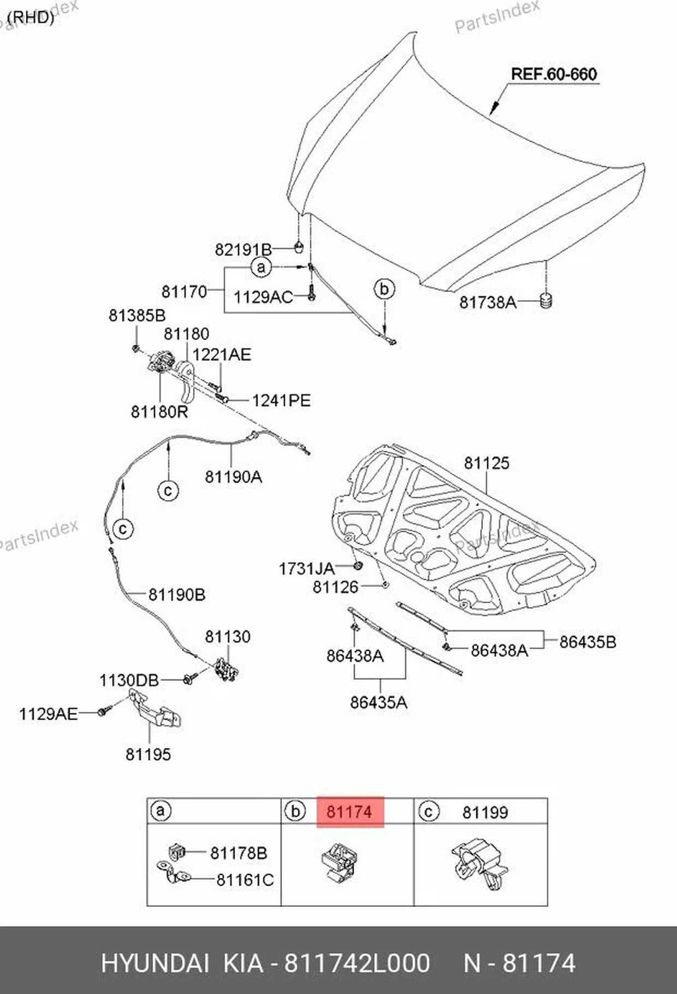 Клипса Hyundai-KIA 811742L000, пластик, для Hyundai Solaris и i30
