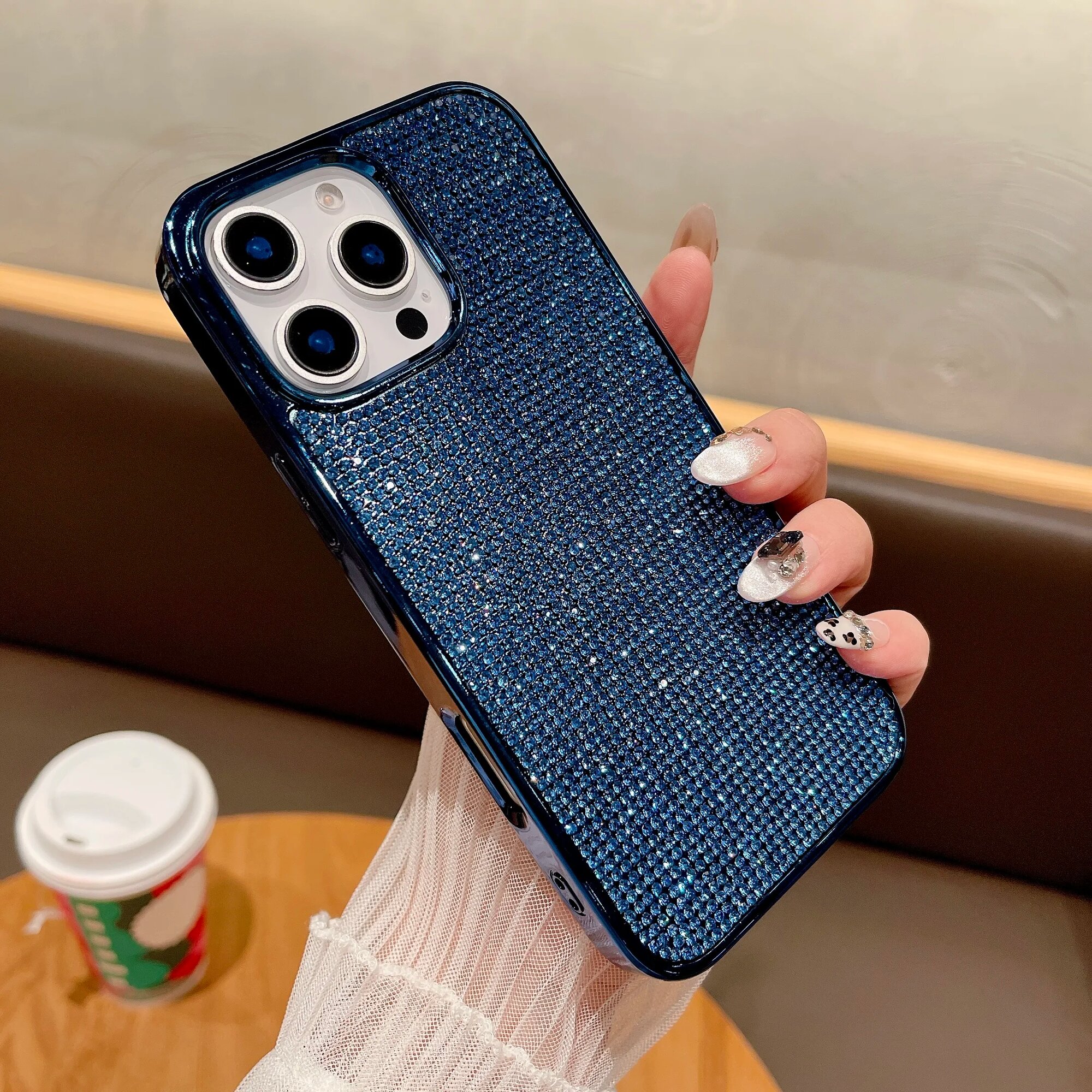 Роскошный блестящий чехол со стразами для iPhone 17, Air 16, Темно-синий, For iPhone 15, Navy Blue