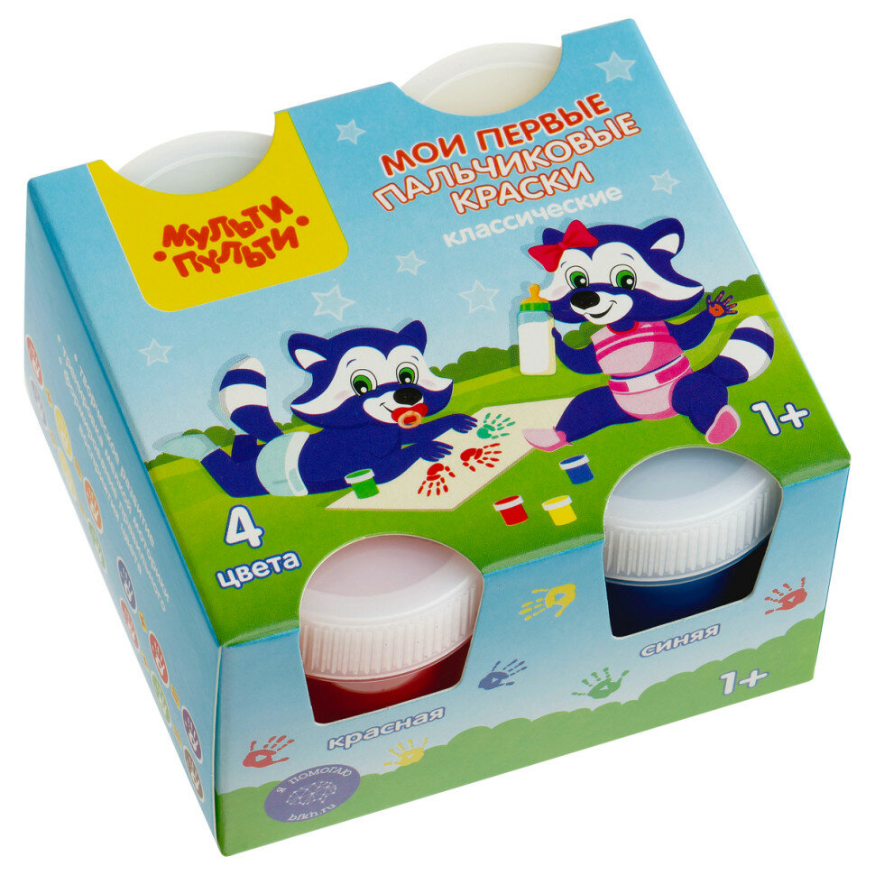 Краски пальчиковые классические Мульти-Пульти "Мои первые пальчиковые краски", 4 цвета, 140 мл, для малышей, 1+, картон, 376165