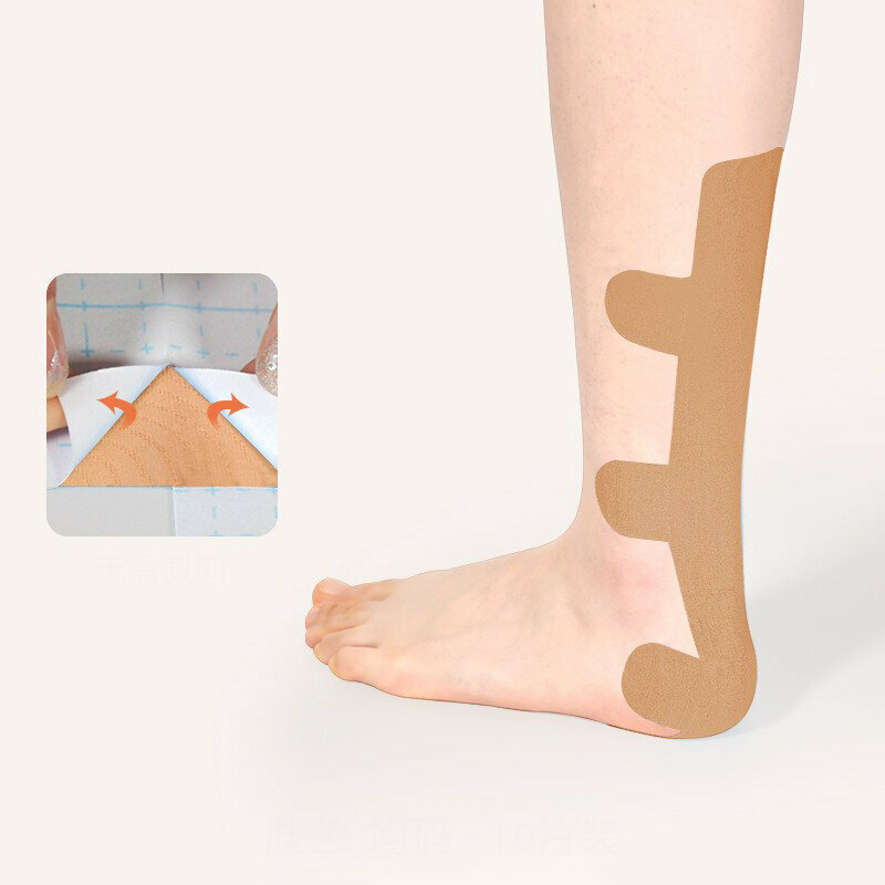 10 шт. тейпов для ахиллова сухожилия, предварительно нарезанных для поддержки растяжений лодыжки, кинезиологическая лента для восстановления после травм и облегчения боли