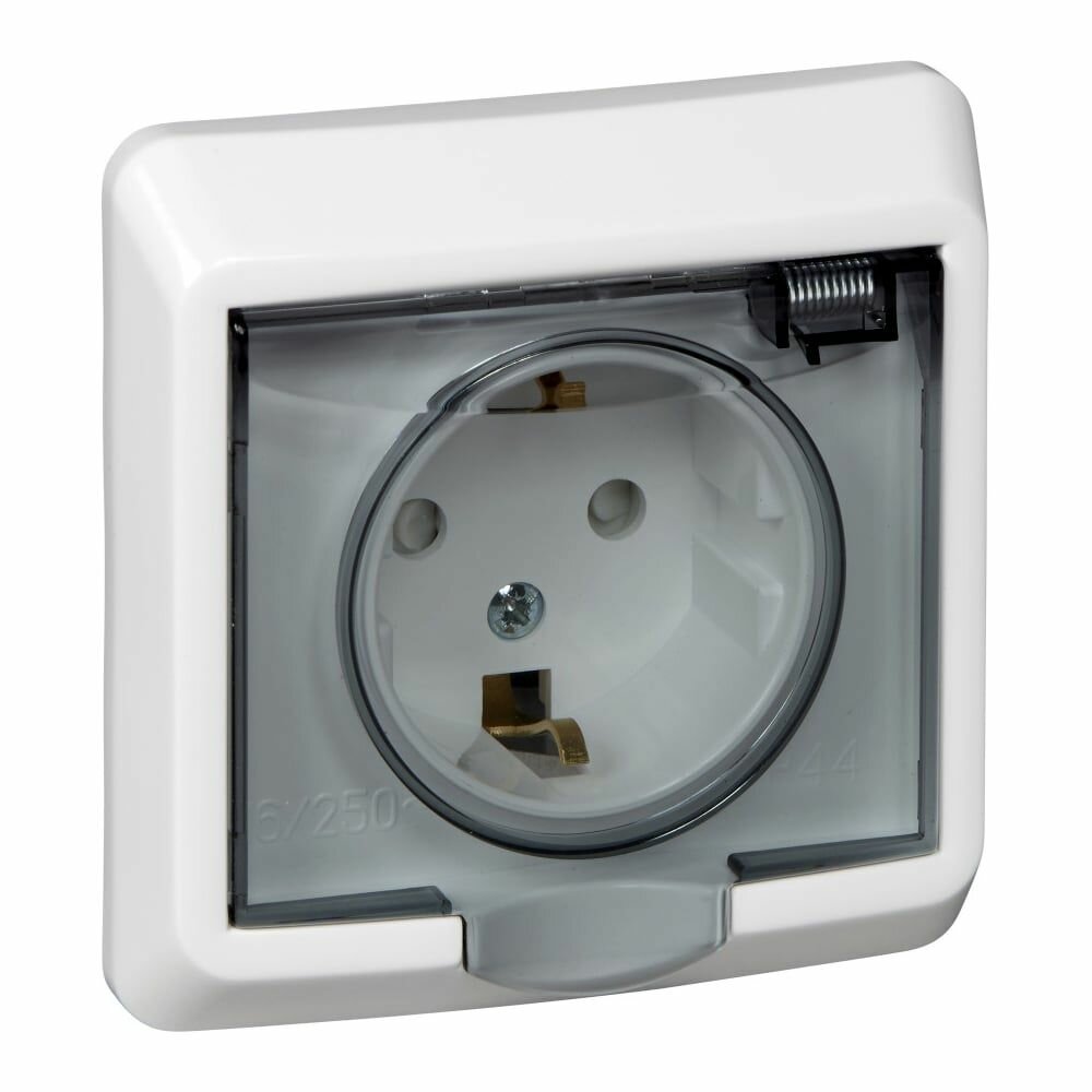 Розетка 1-м СП Этюд 16А IP44 250В, с заземл, защ. шторки, бел. SE PC16-044B