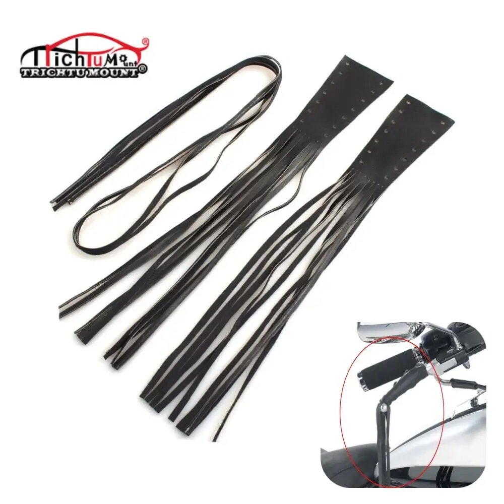 Черные кожаные ручки, ручка для мотоцикла, чехлы для дроссельной заслонки, бахрома, длинные кисточки, ретро обертывания, 12 дюймов, руль для Harley Cafe Racer