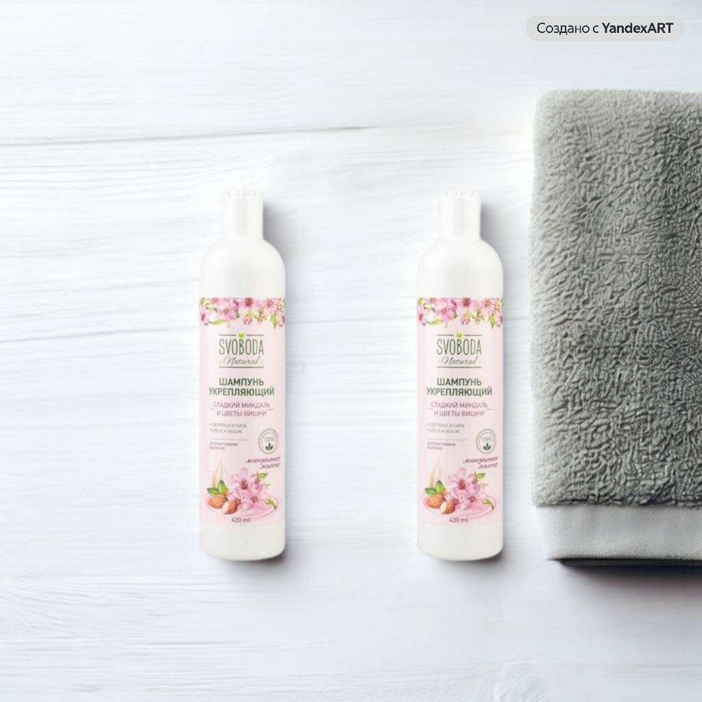 Шампунь флакон укрепляющий Svoboda сладкий миндаль и цветы вишни, 430 мл, 2 шт