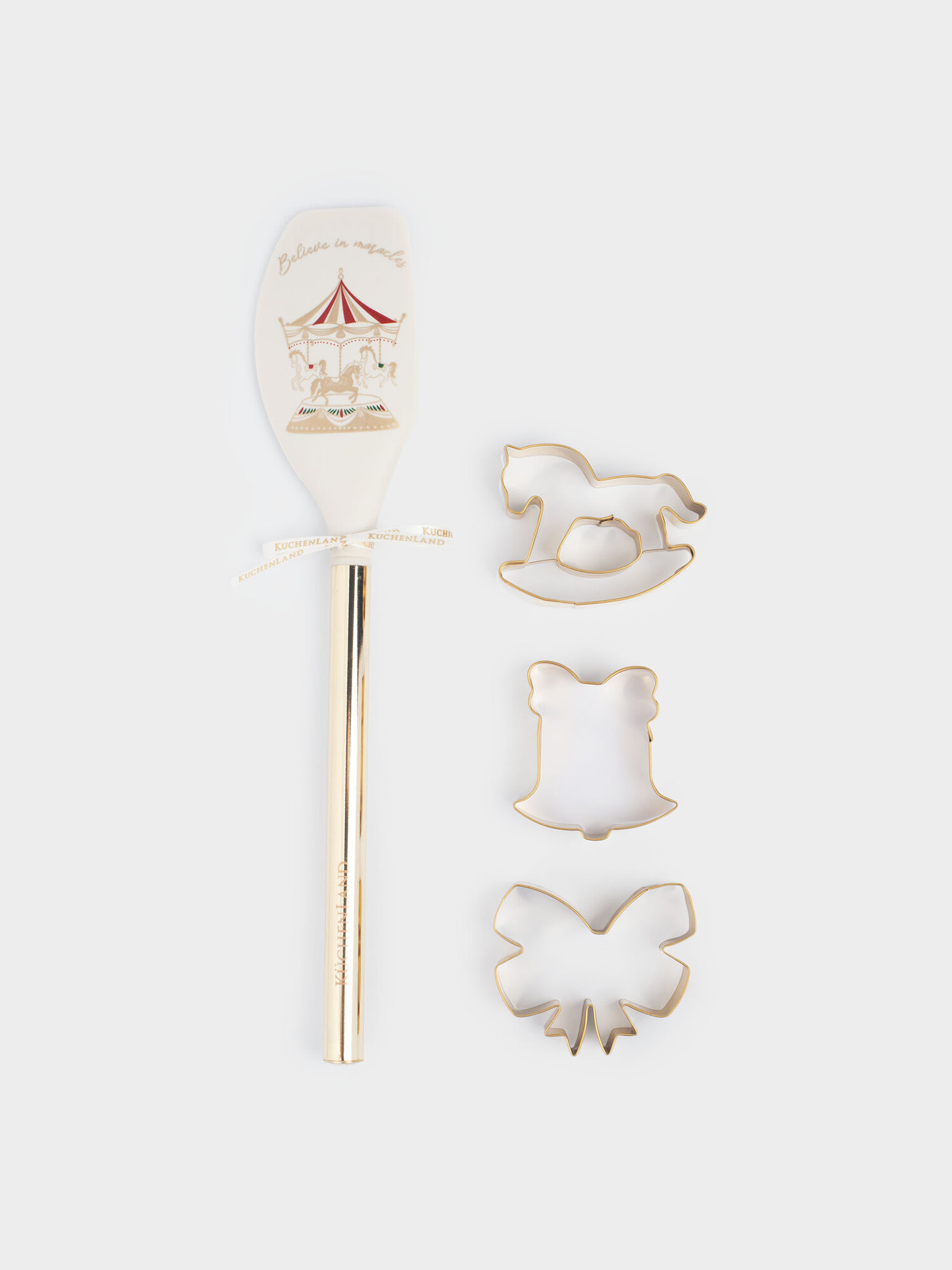 Набор для выпечки, 4 пр, лопатка/формы, силикон/сталь, молочно-золотистый, Карусель, Bakery gold
