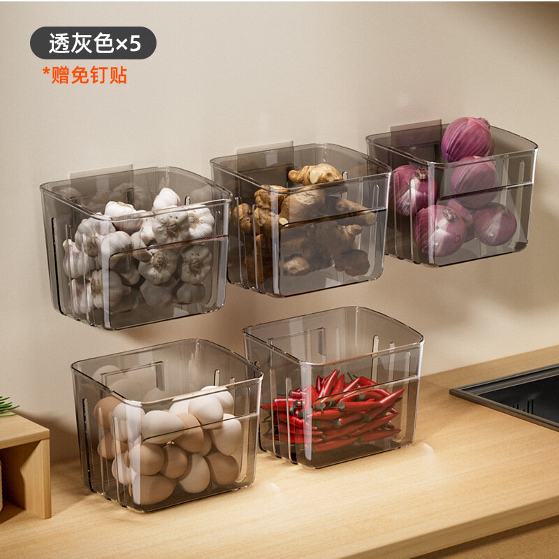Корзина для хранения лука и чеснока, настенная, прозрачная, серая, 5 шт.