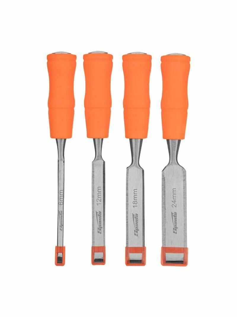Набор стамесок 4 шт, 6-12-18-24 мм, плоские, пластиковые ударные рукоятки Sparta 243975