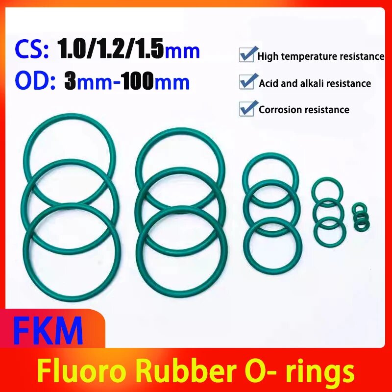 Фторкаучуковые уплотнительные кольца FKM зелёные 3-100 мм OD 7.5mm(50pcs), 1,5 мм