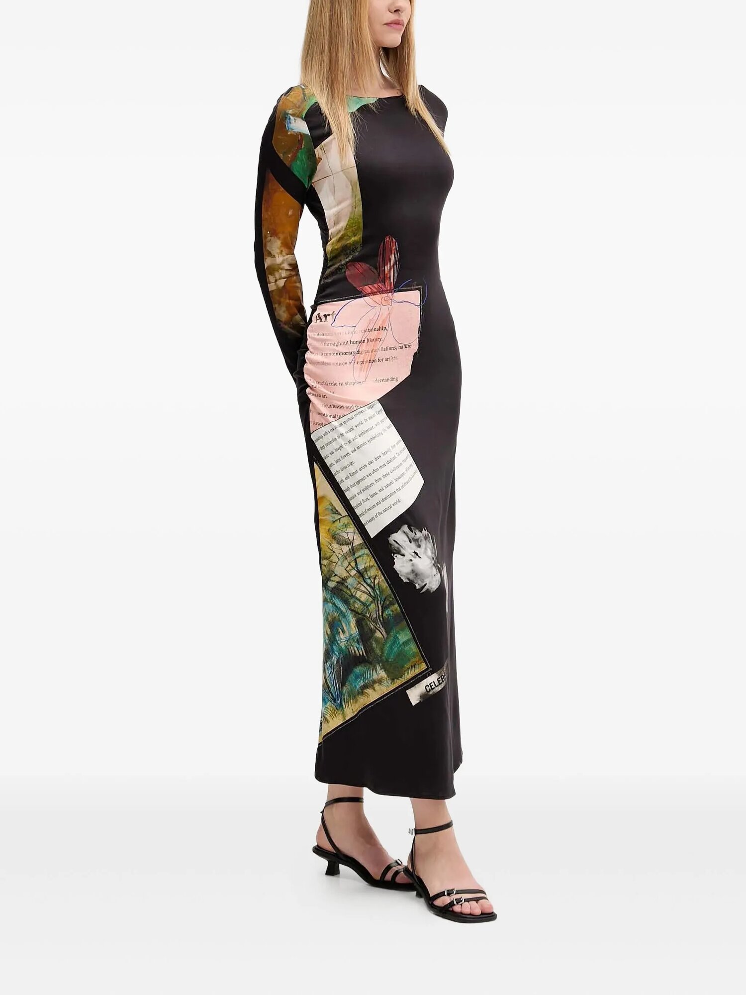 Платье Desigual Patchwork-print ruched midi dress, размер 40, черный — фото 1