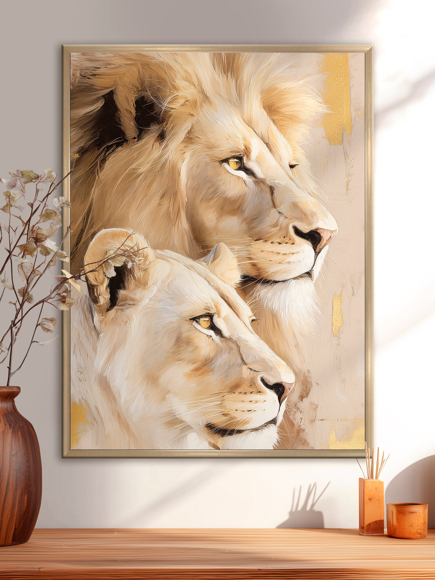 Картина "львиное сердце 2" 40х50 см - интерьерная картина в раме, вертикальная, на бумаге, на стену, Арт Хаус