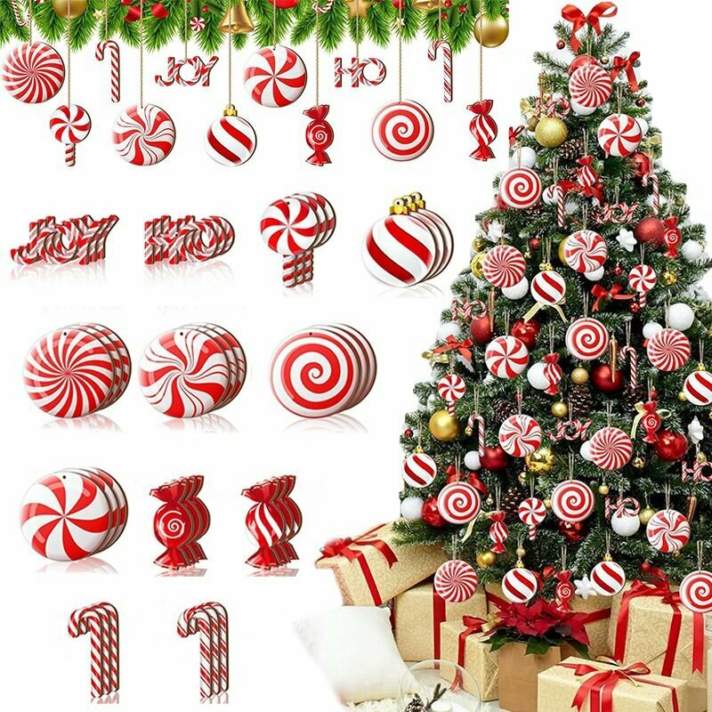 Подвесные украшения в форме леденцов на палочке для рождественской елки, из дерева, подарок на новый год, украшение для дома, набор из 24 предметов