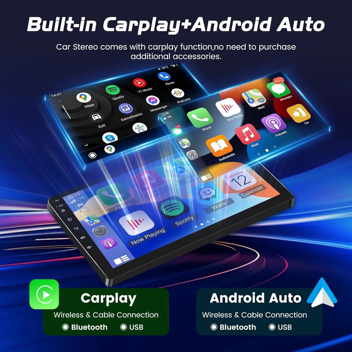 Автомагнитола 9" с CarPlay, Android Auto, Linux, Bluetooth 5.3 — фото 1