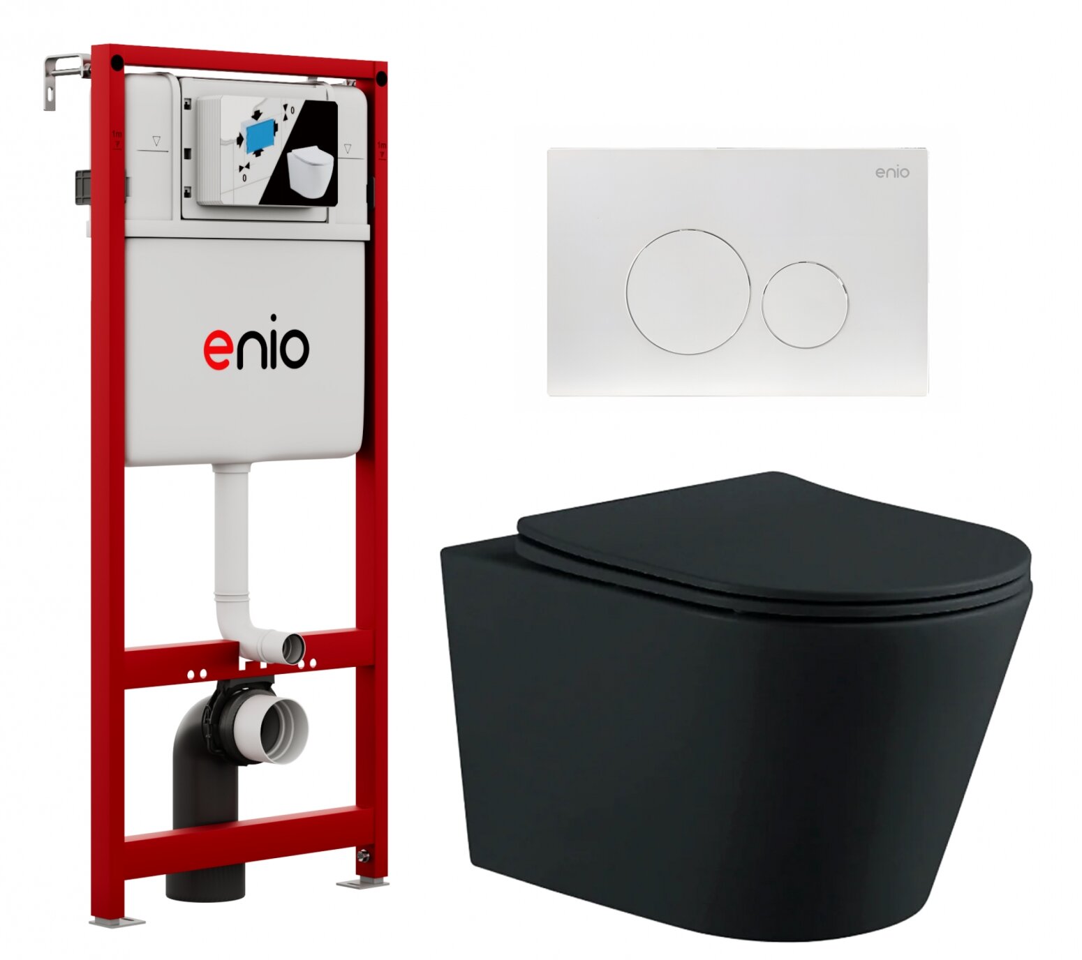 Комплект 3 в 1 инсталляция Enio Profi EN7050050 + Унитаз подвесной AQUATEK Вега AQ1905-MB + кнопка белая матовая Sfera