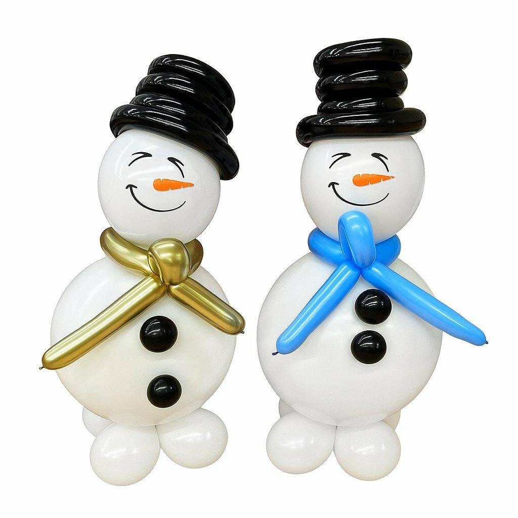 Фигура из шаров "Улыбающийся снеговичок в черной шляпе"