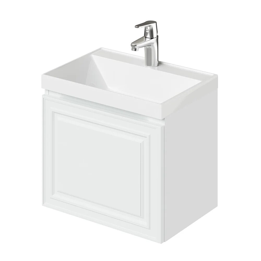 Тумба с раковиной Itana Verona 2.0 50 подвесная, 49, 4 см, белая, из МДФ, с ящиками, раковина для ванной из камня, прямоугольная