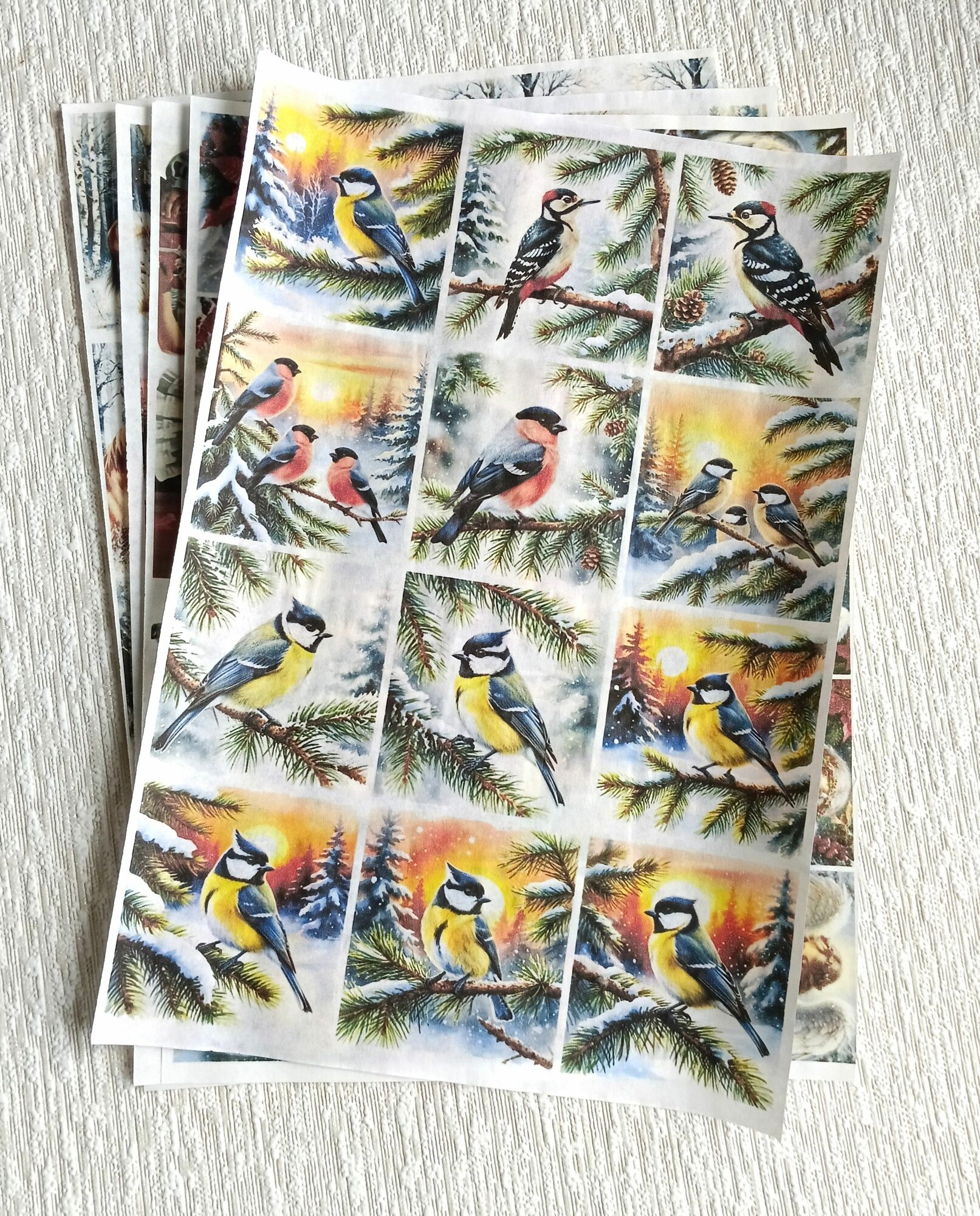 Набор бумаги для декупажа "Зима" 5 листов А4, 40 гр/м2.