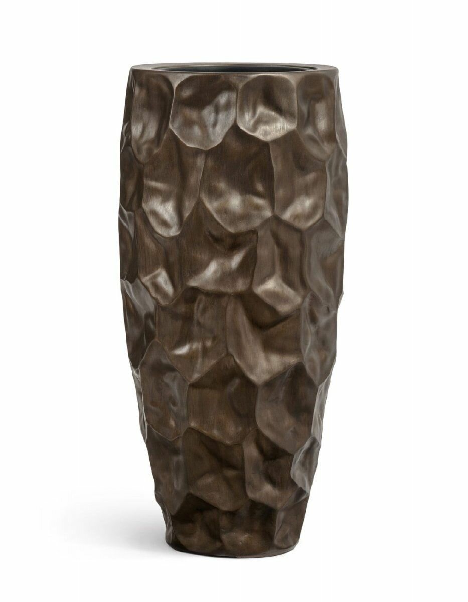 Кашпо TREEZ Effectory Metal Высокий округлый конус Design Crumple Чернёная бронза H75 D42