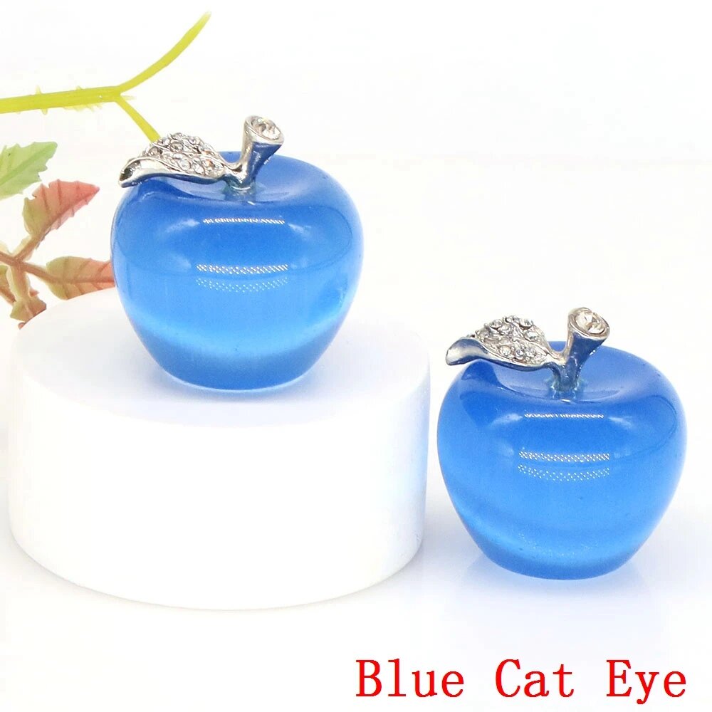 Статуэтка яблоко из натурального камня 48 цветов Синий, 1pc, Blue Cat Eye