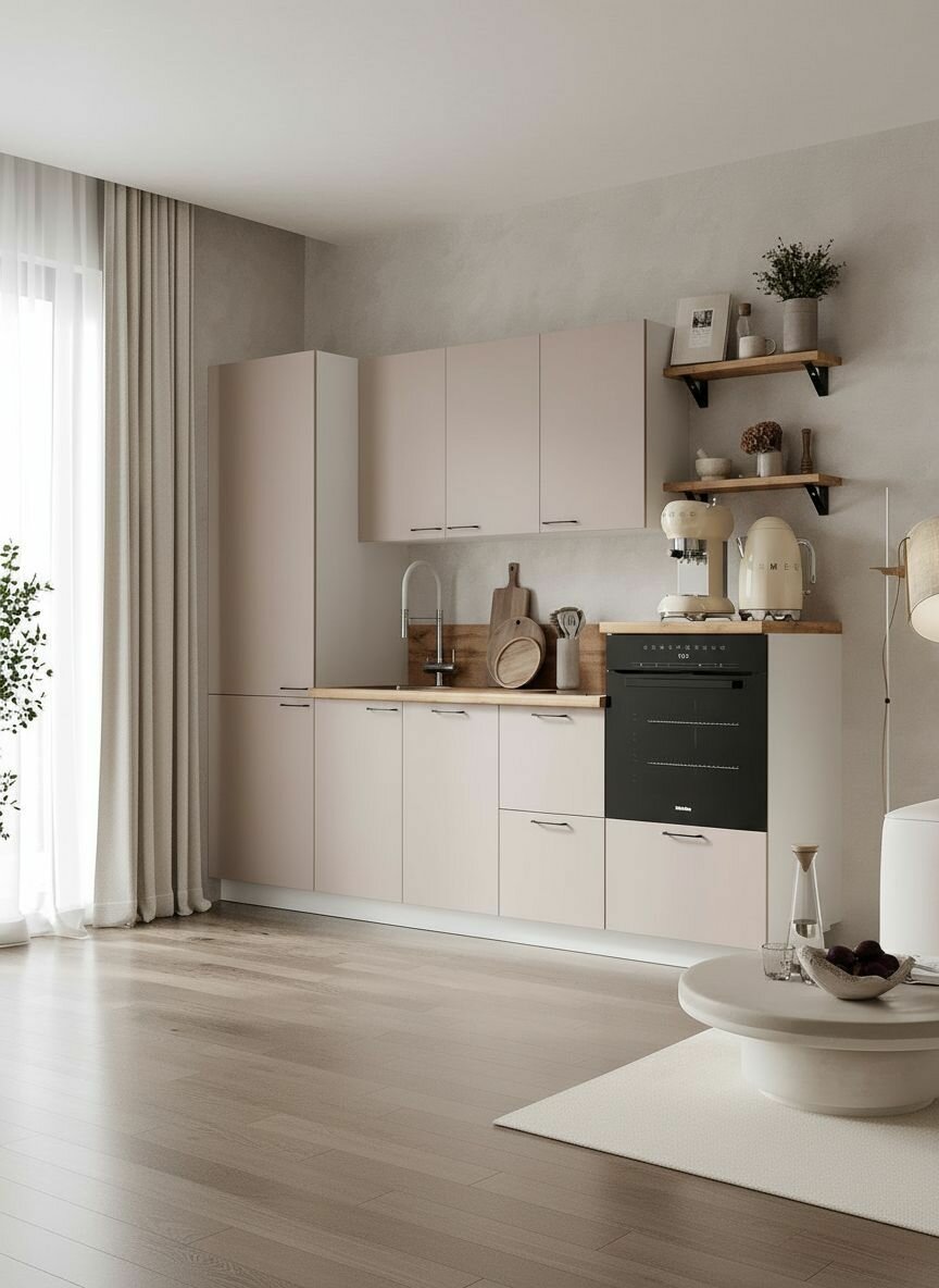 ARNIKA Кухонный гарнитур со столешницей Дакия 2,55мх2,4м, цвет магнолия (бежевый), фасад пленка ПВХ