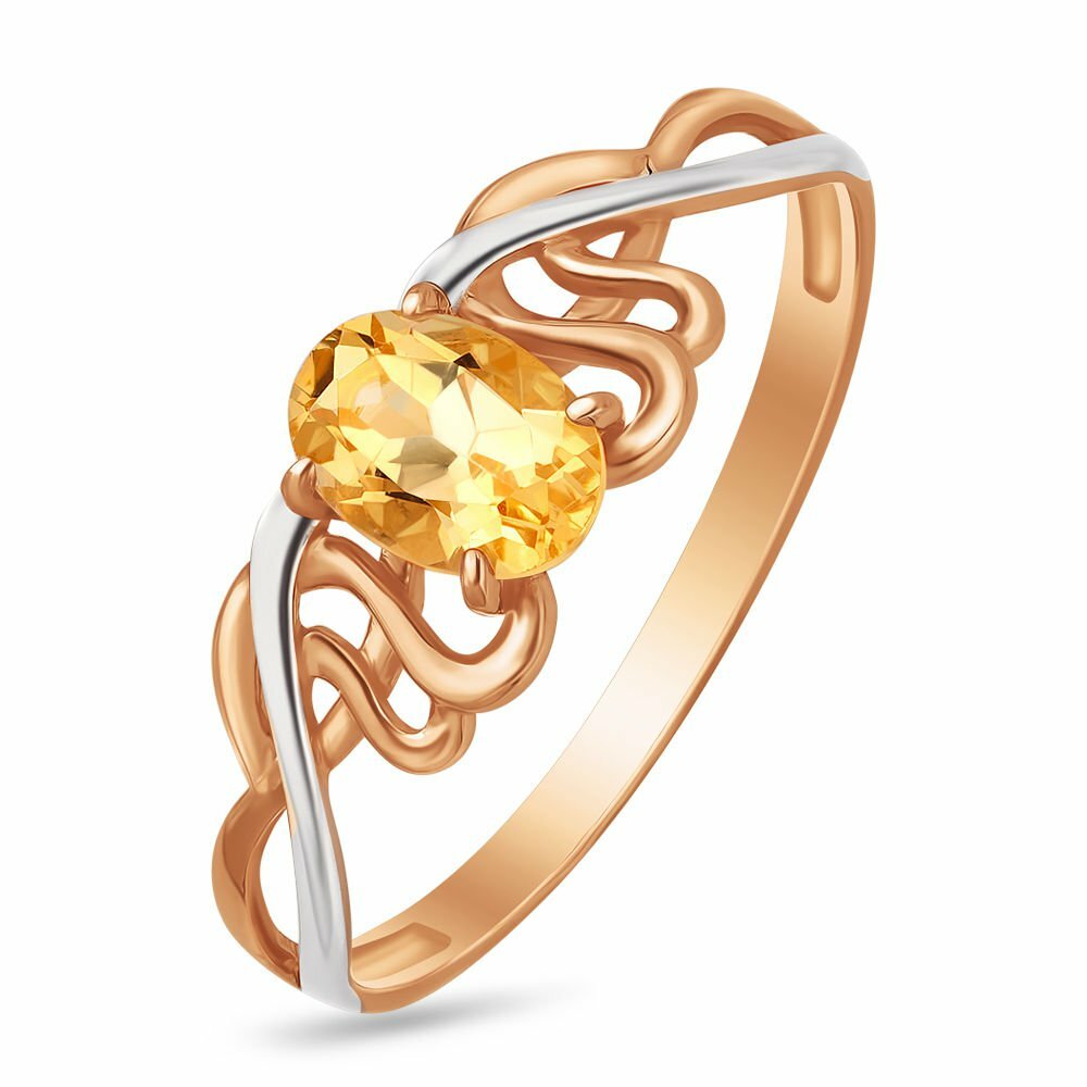 Кольцо, красное золото, 585 проба, родирование, цитрин