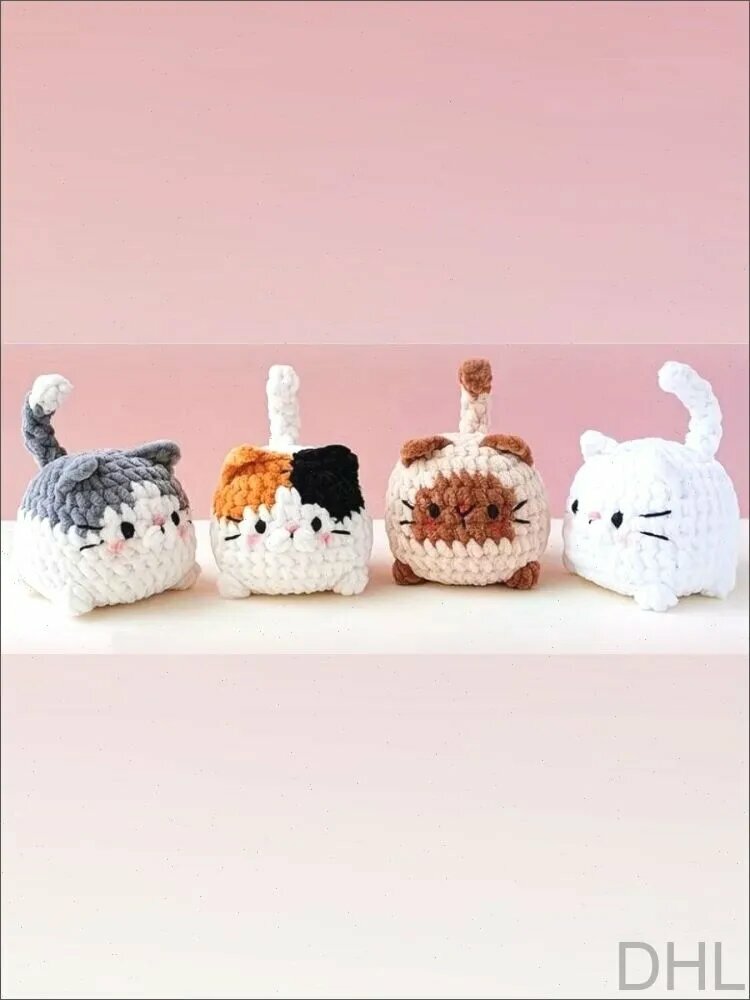 Набор для вязания крючком для начинающих - 4 игрушки кошек, пошаговые видеоуроки，（Рекомендуемые качественные продукты）