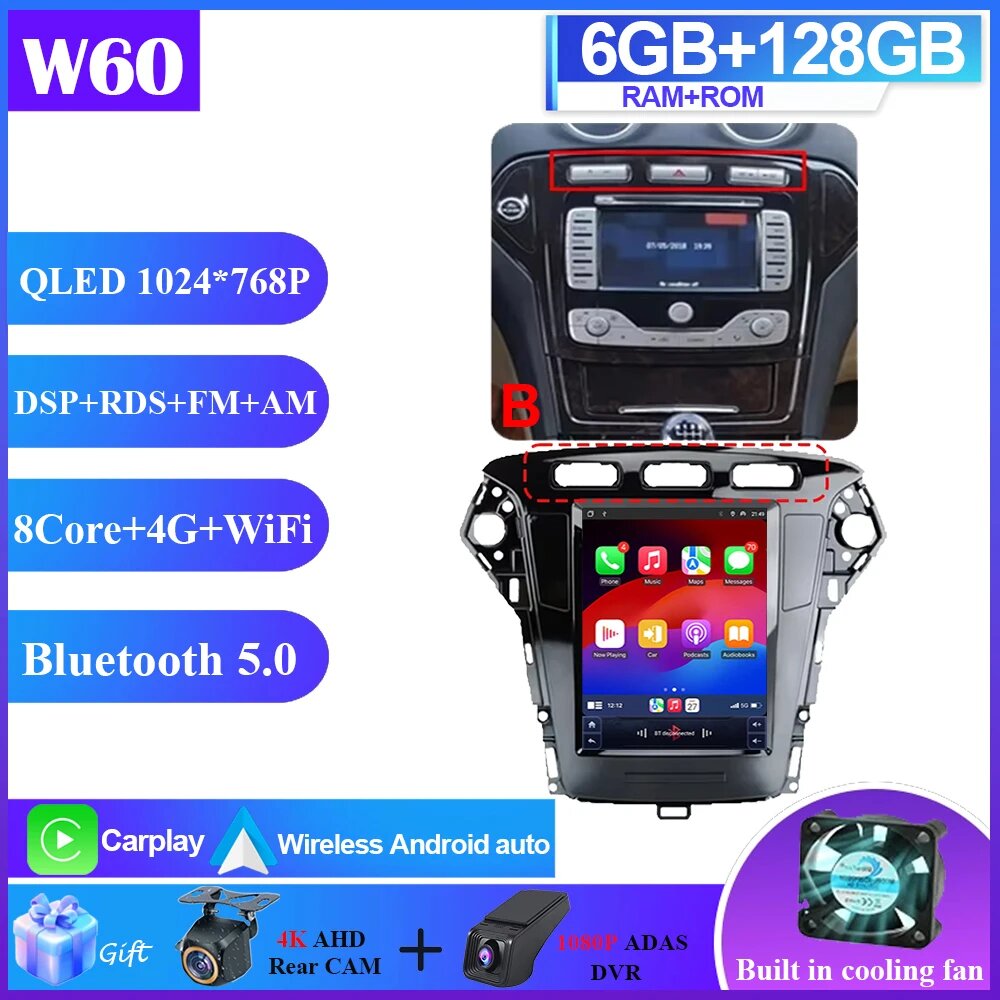 Автомагнитола Android 16 для Ford Mondeo MK4 2011-2013, стильный мультимедийный 6-128 DVR B