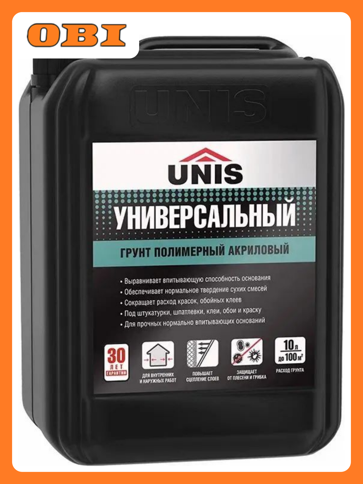 Грунтовка UNIS, акриловая, укрепляющая, для наружных и внутренних работ, 10л