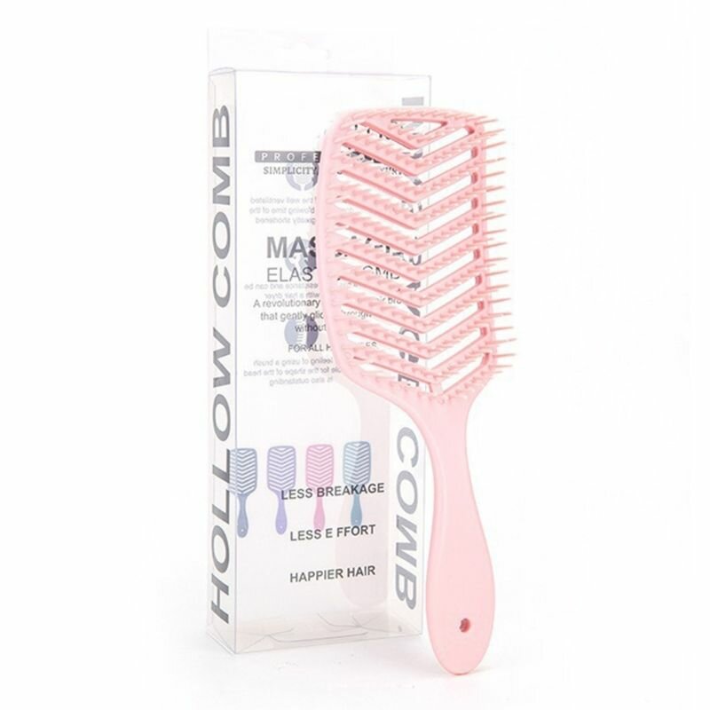 Полая V-образная массажная расческа, гребень для меридиана головы, ребер, дышащая расческа-светло-розовый