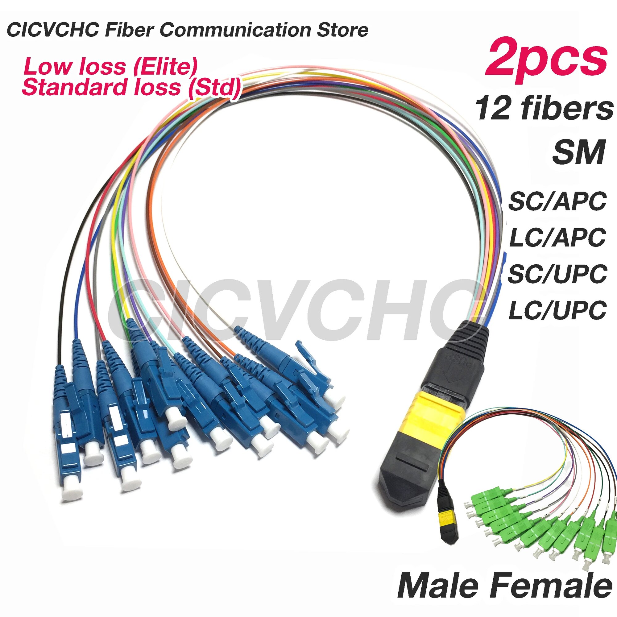 CICVCHC кабель-жгут MPO/APC-LC UPC 12 волокон 0,35 м LCUPC-Elite-Male