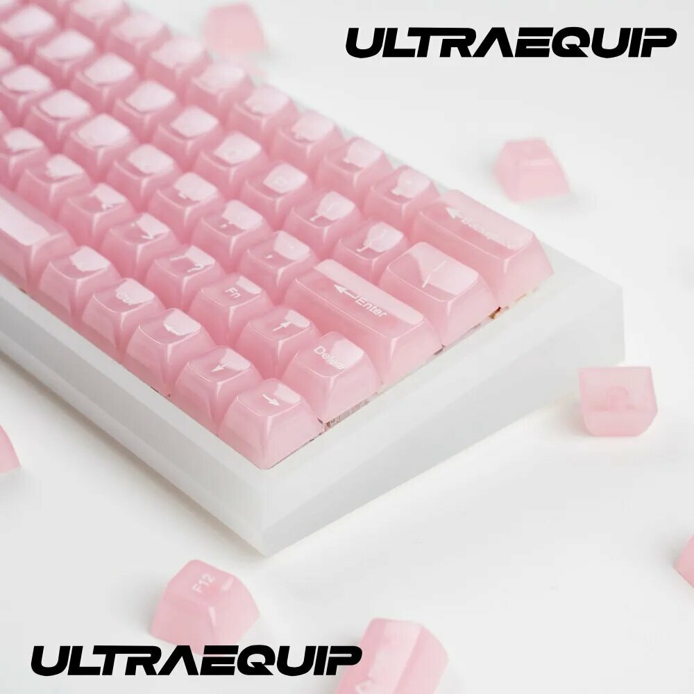 Кейкапы для механической клавиатуры - ULTRAEQUIP Набор "Фиолетовый Кристалл": 115шт, Фиолетовые Кристаллические, Матовые Полупрозрачные, Профиль Cherry, 4-Боковая Высокая Прозрачность, для MX Switch