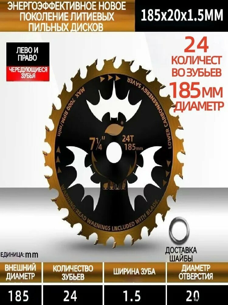 Диск пильный 185 x 1.5 x 20; 24 зуб.