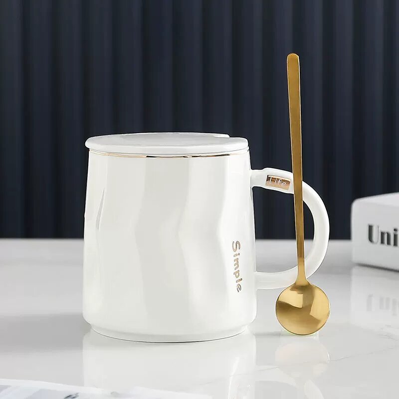 Керамическая кружка в скандинавском стиле для пар, летняя, для дома и офиса, для кофе и чая Белый: чашка + крышка +