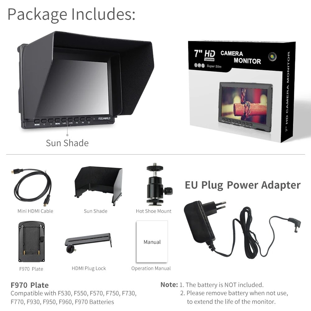 FEELWORLD FW759 7-дюймовый монитор для камеры EU charger