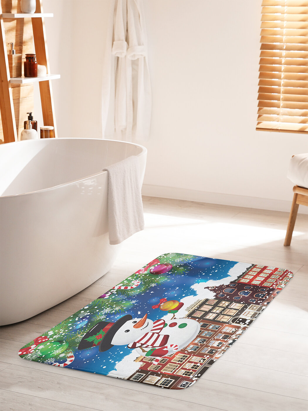 Коврик для ванной комнаты и туалета противоскользящий "Новогодний снеговик" 60х100 см, JoyArty, серия Новый год