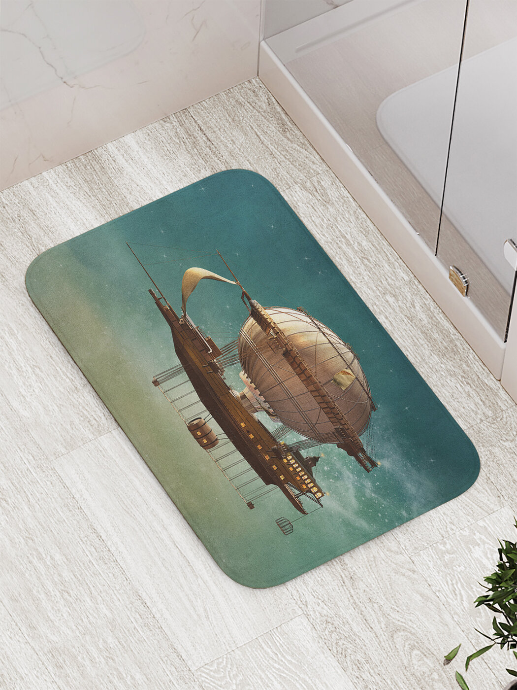 Коврик для ванной комнаты, туалета "Корабль в стиле Стимпанк" противоскользящий, 52х77 см, JoyArty