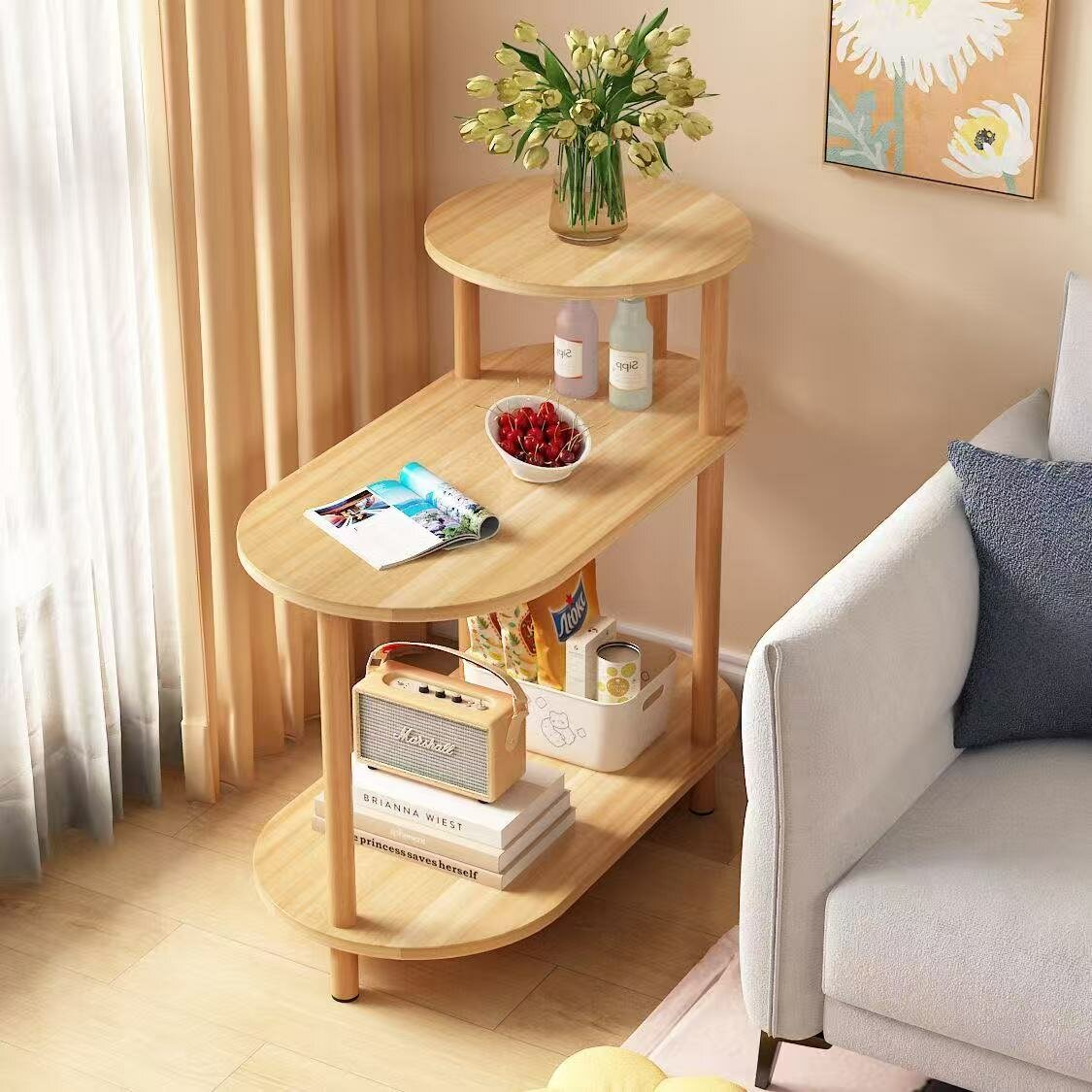 Современный столик у дивана, скандинавский стиль, компактный для маленьких квартир, гостиная/спальня