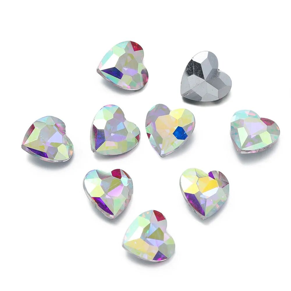 Хрустальные стразы в металлических цапах, форма страз "сердце", размер: 12х12 мм, 10 шт/упак.