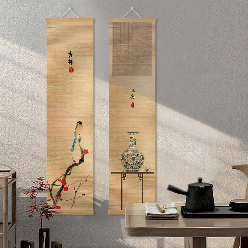 Новая китайская стильная бамбуковая занавеска, висящая в чайной, зен-прокатная живопись, каллиграфическая живопись для гостиной, декоративная живопись для фоновой стены