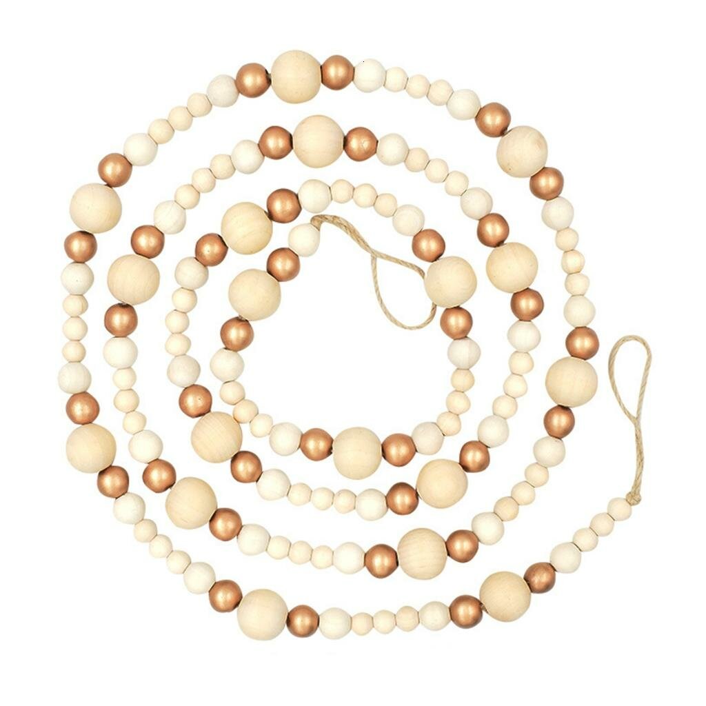 Деревянная бусиновая гирлянда 7,41 фута, Бревенчатые золотые бусины