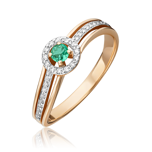 Кольцо, красное золото, 585 проба, изумруд, бриллиант