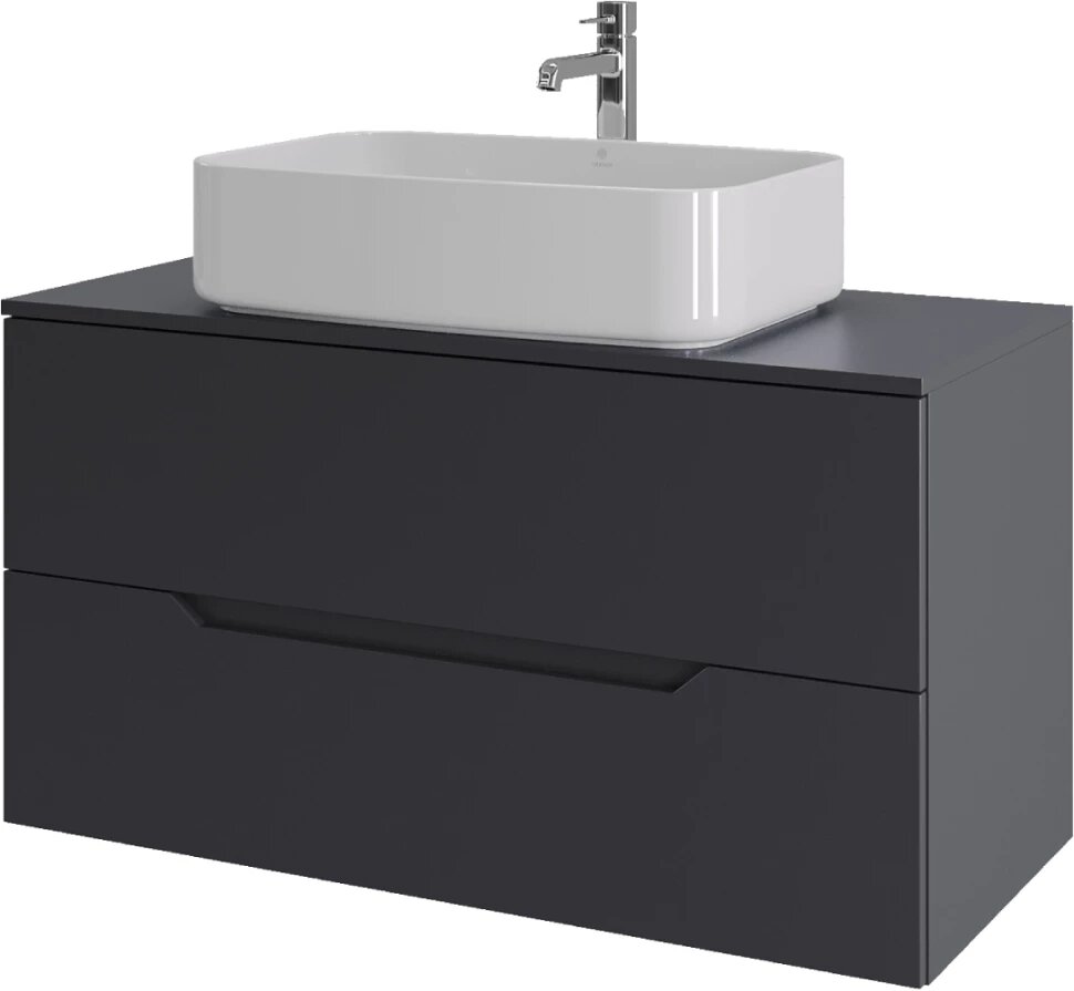 Тумба с раковиной Orange Line Li-100TugMDF+B07-600W 100,4 см, подвесная, со столешницей, графит матовый