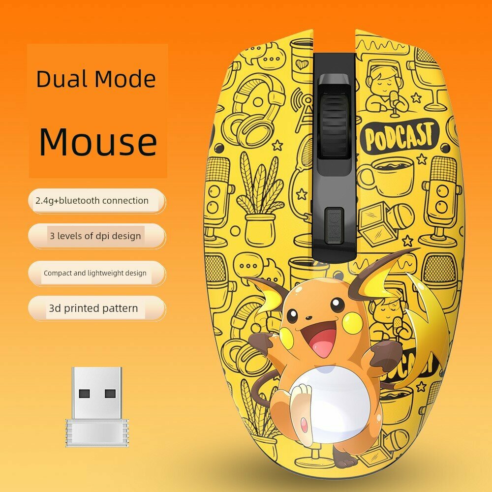 Беспроводная Bluetooth-мышь Pokémon Cartoon с двумя режимами работы, бесшумная, для офиса и игр, внешняя, для ноутбука,