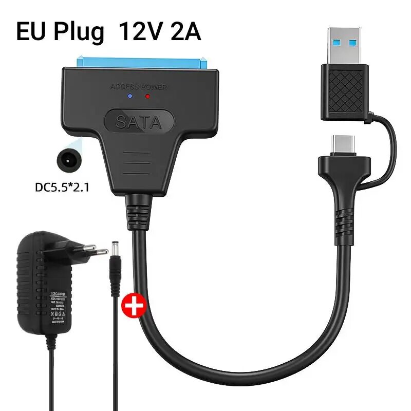 Адаптер SATA to USB 3.0/Type-C с блоком питания 12V 2A EU